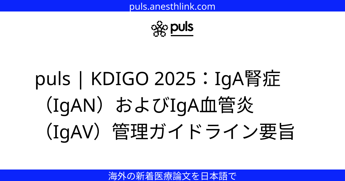 puls | KDIGO 2025：IgA腎症（IgAN）およびIgA血管炎（IgAV）管理ガイドライン要旨